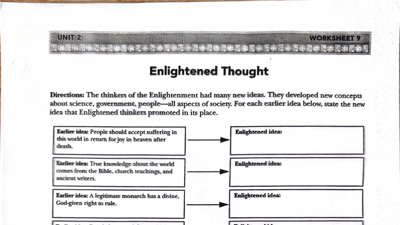 UNIT 2 WORKSHEET 9: Enlightened Thought and Ideas - Studocu