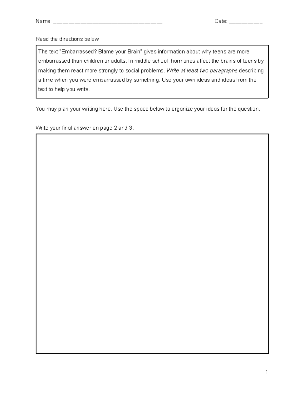 Nyseslat Embarrassed Fears and phobias Writing - Read the directions ...