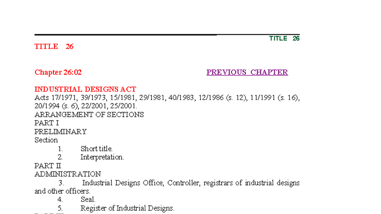 Industrial Designs Act 26:02 - Comprehensive Overview and Provisions ...
