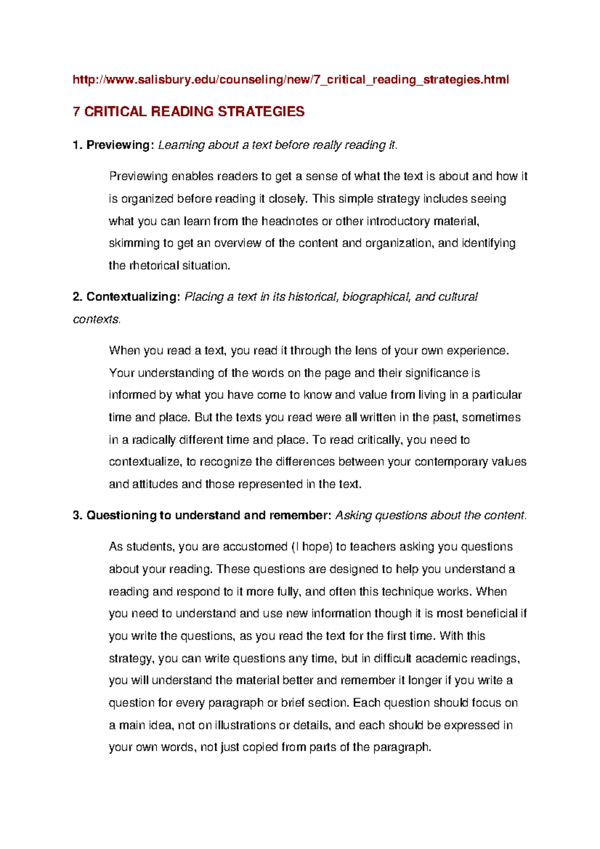 Critical Reading Strategies for SAT Preparation - ILIDE - Studocu