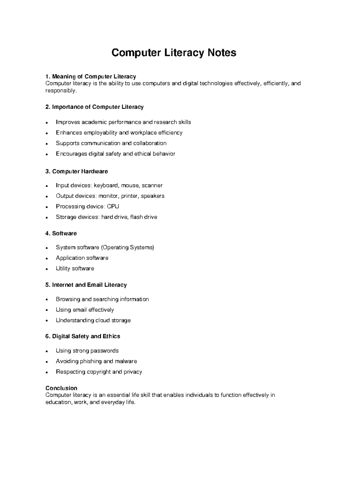 Computer Literacy Notes: Essential Skills for Digital Proficiency - Studocu