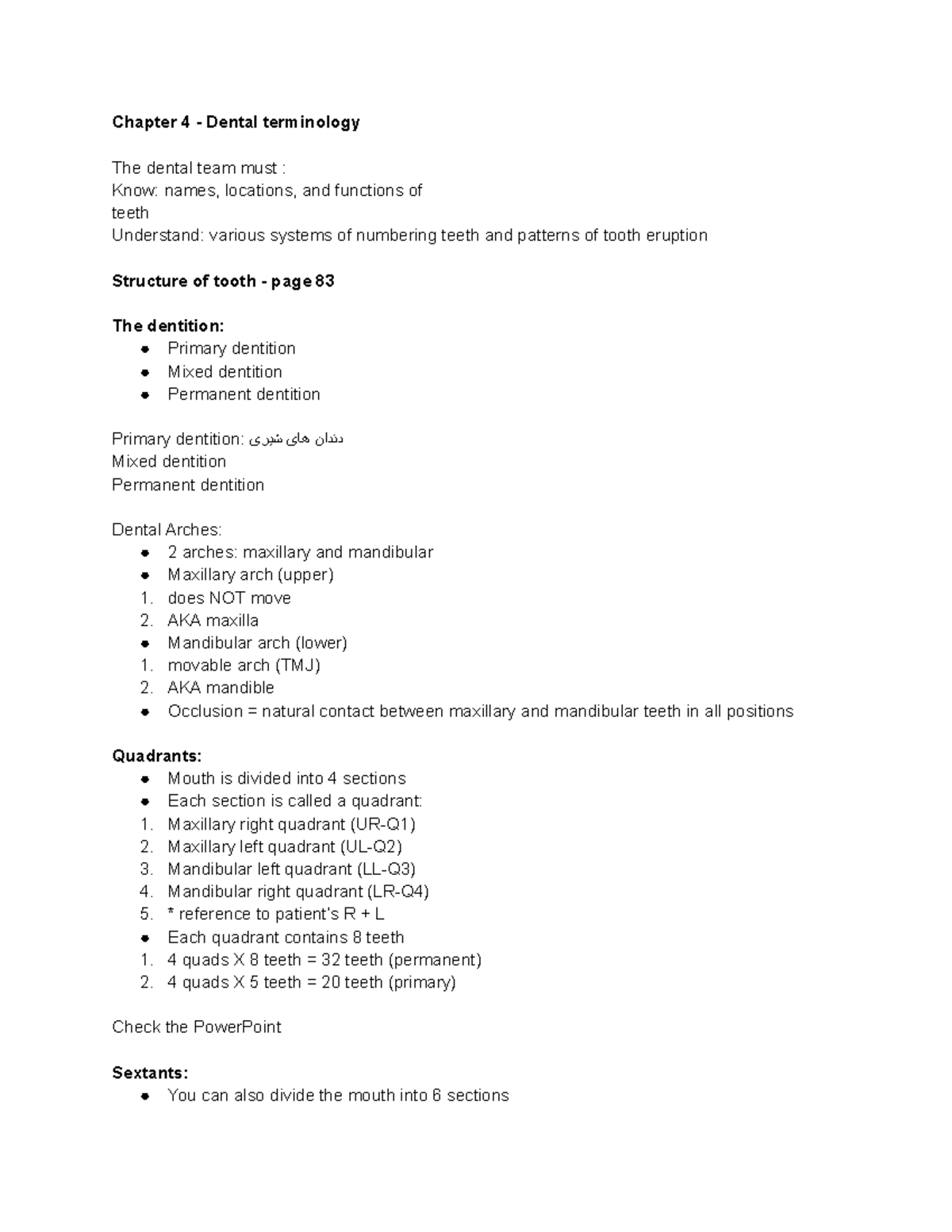 DRCP - Chapter 4 - Dental Terminology Study Notes - Studocu