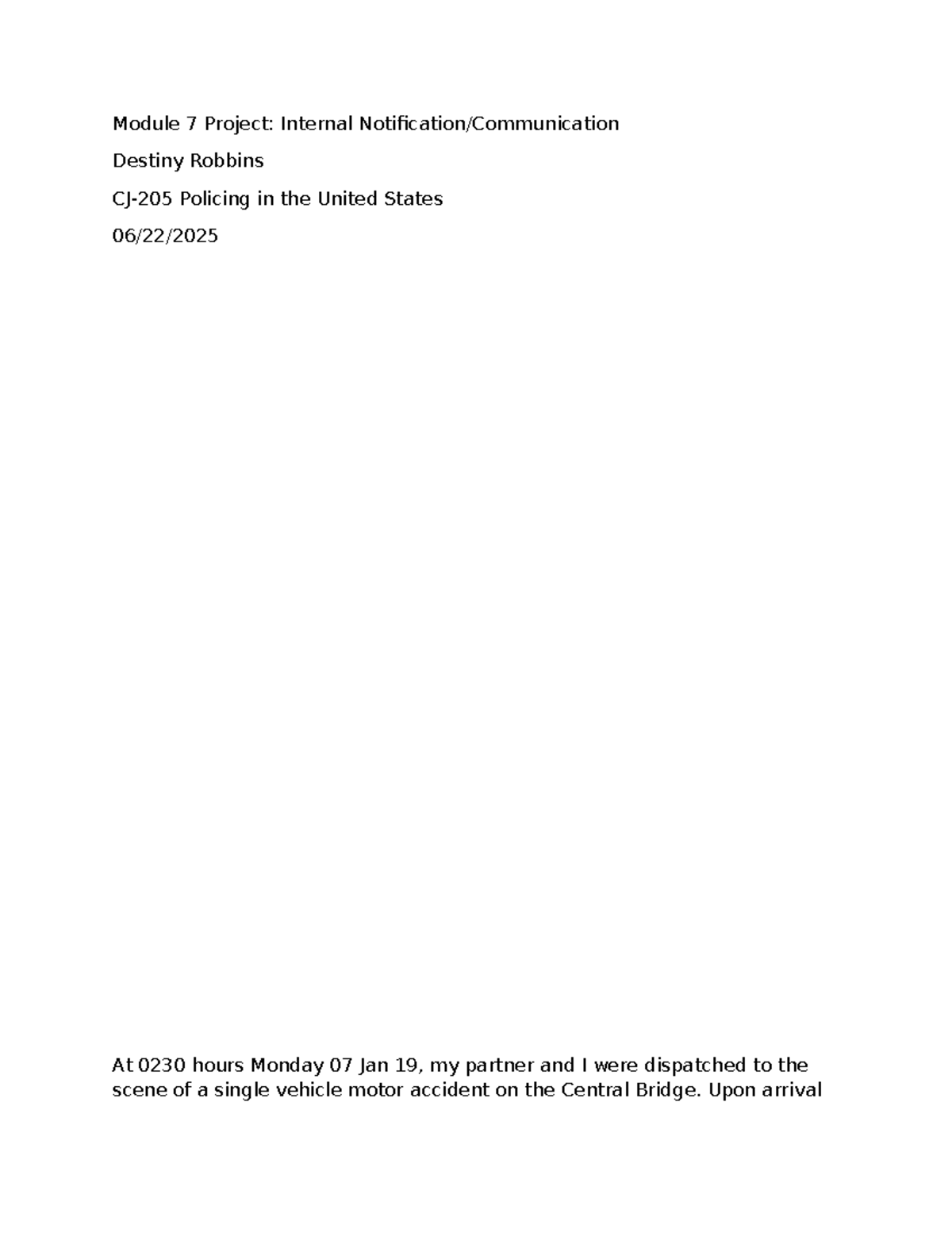 Module 7 Project: Internal Notification on Policing in the U.S. - Studocu