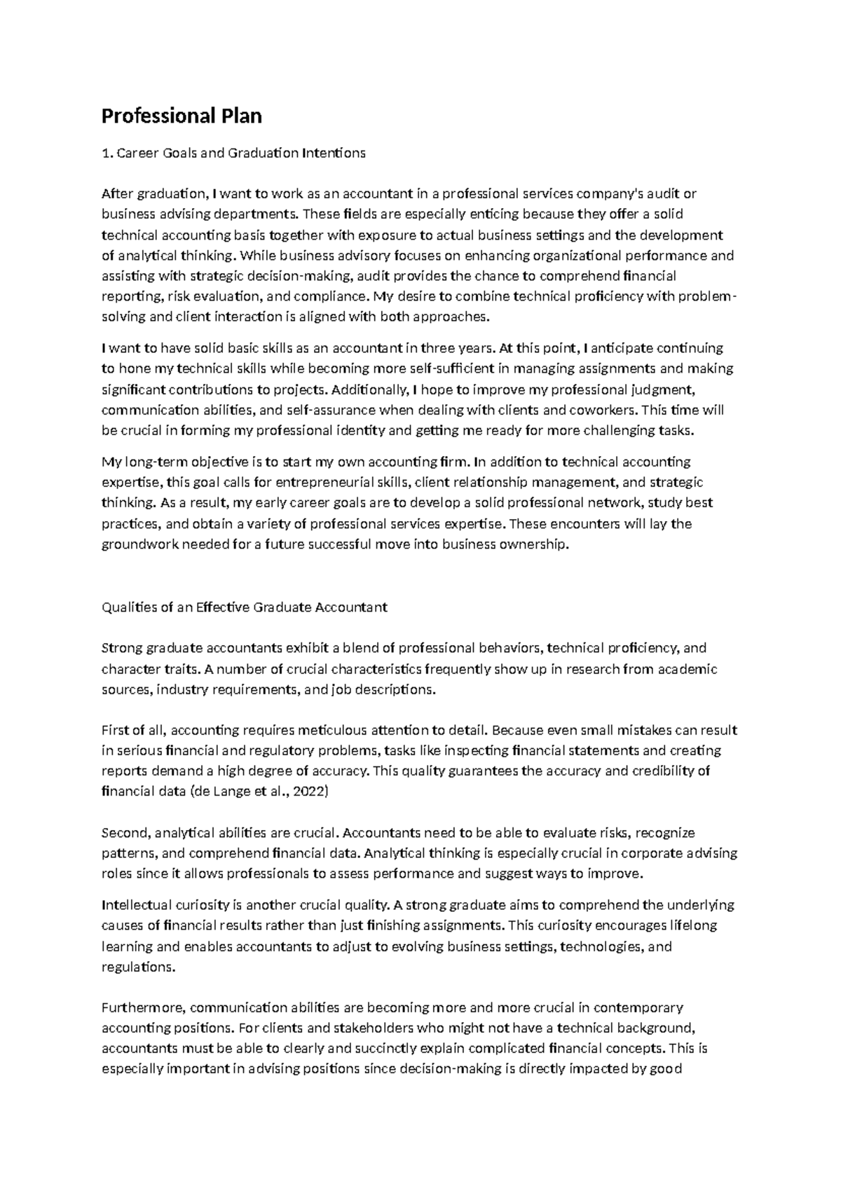 Professional Plan N11791411: Career Goals & Skills Development in ...