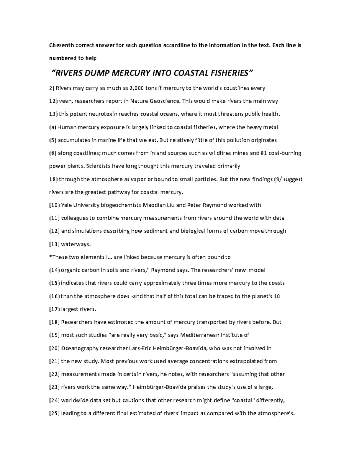 Mercury dump - Repaso de lectura - Chesenth correct answer for sach ...