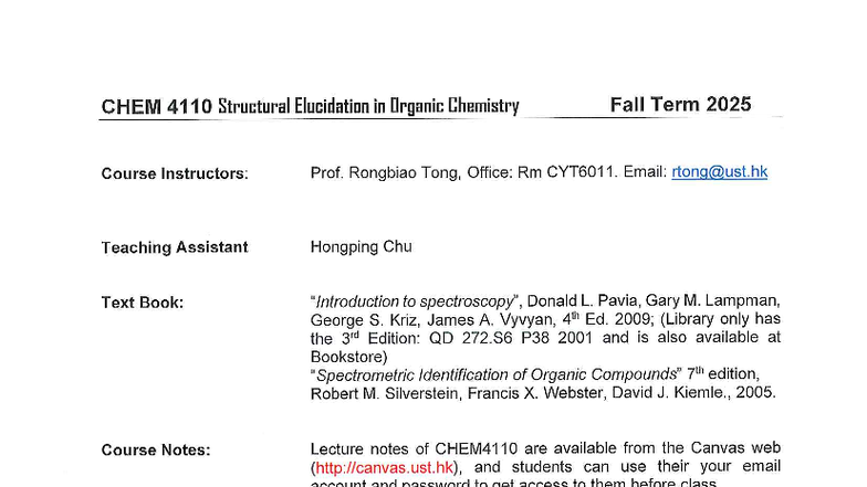 CHEM 4110 Course Outline: Structural Elucidation in Organic Chemistry ...