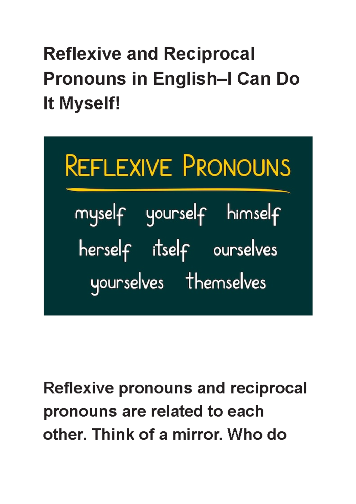 Reflexive and Reciprocal Pronouns Explained - English Grammar Guide ...