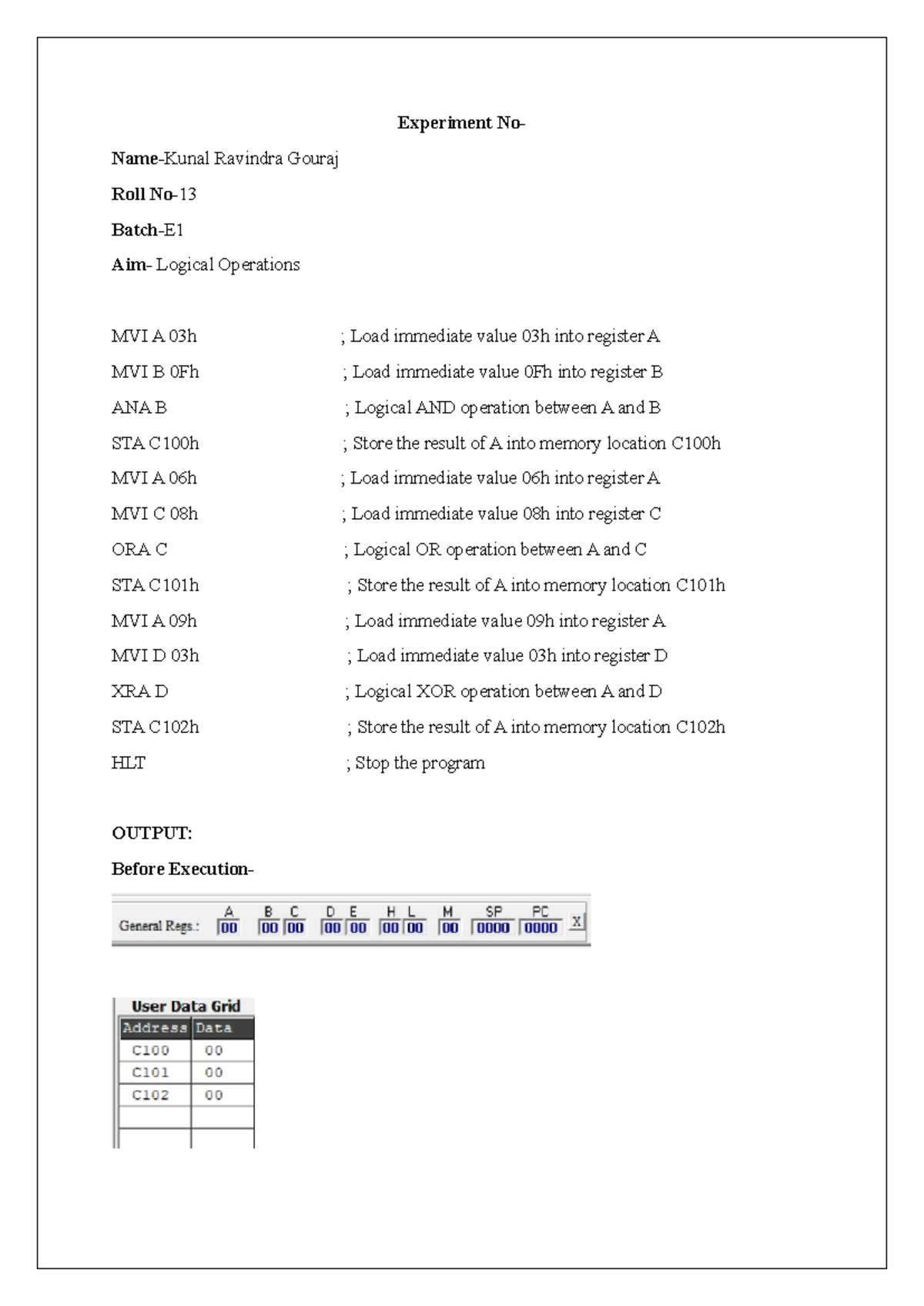 8085 - Block Transfer & Logical Operations Experiment Report - Studocu