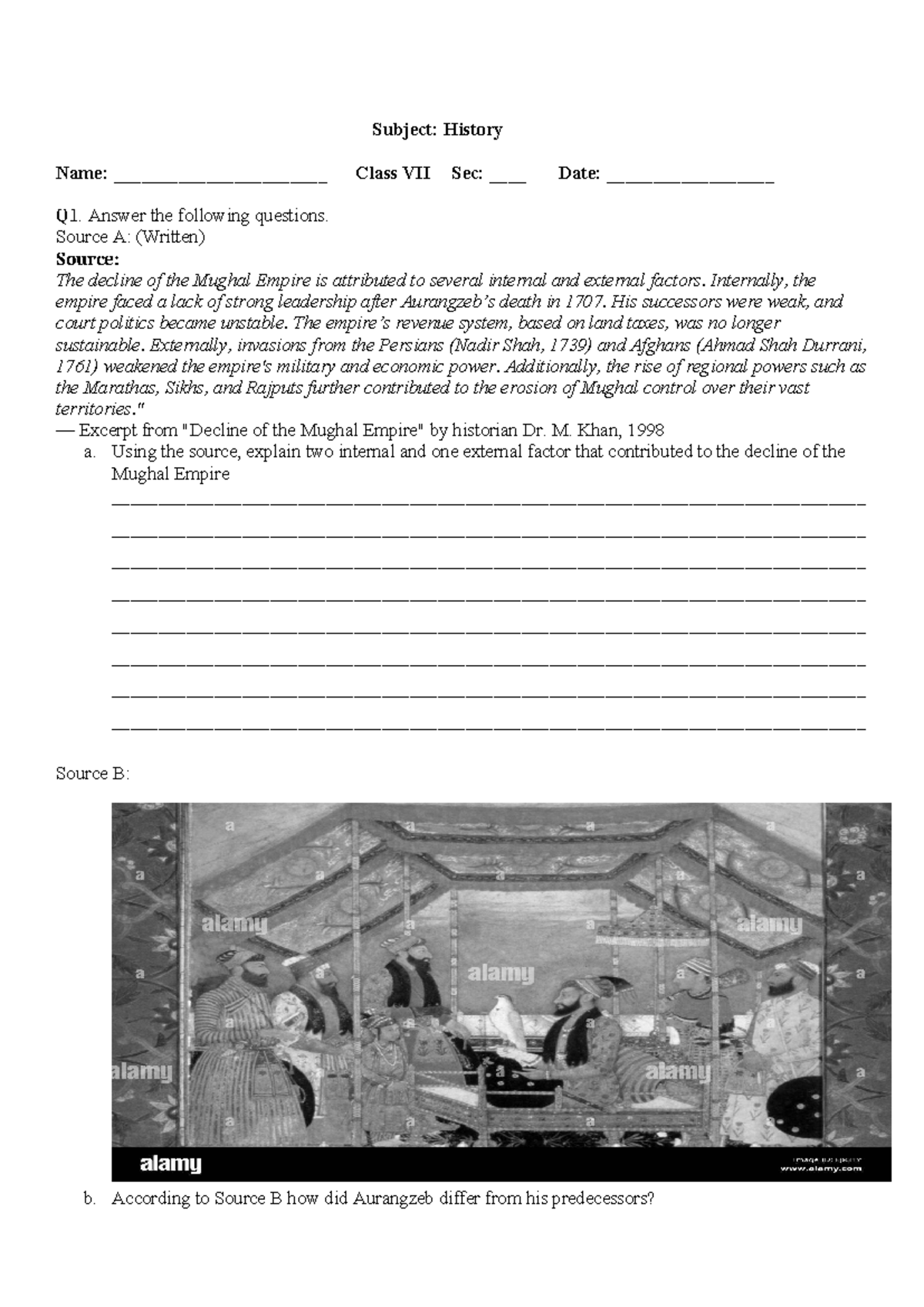 History Class VII: Expansion and Decline of the Mughal Empire - Studocu