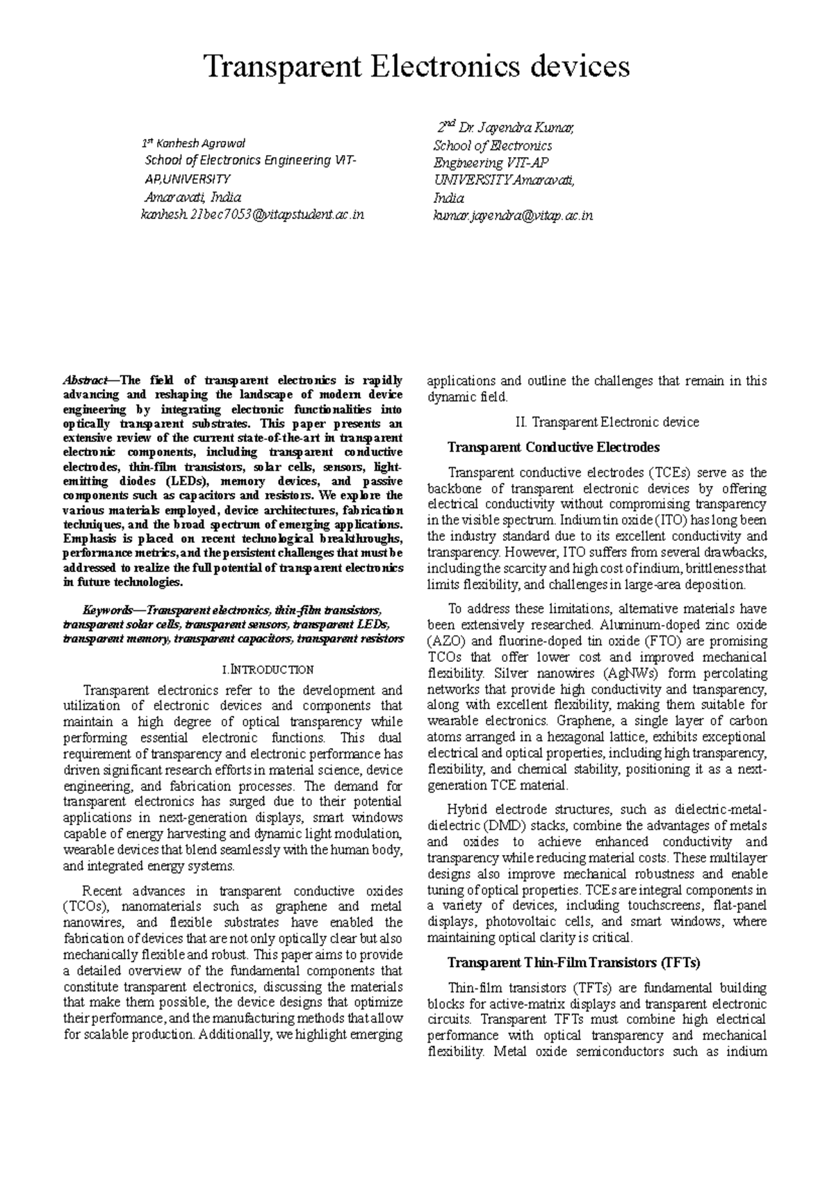 Transparent Electronics Devices: A Comprehensive Review - Studocu