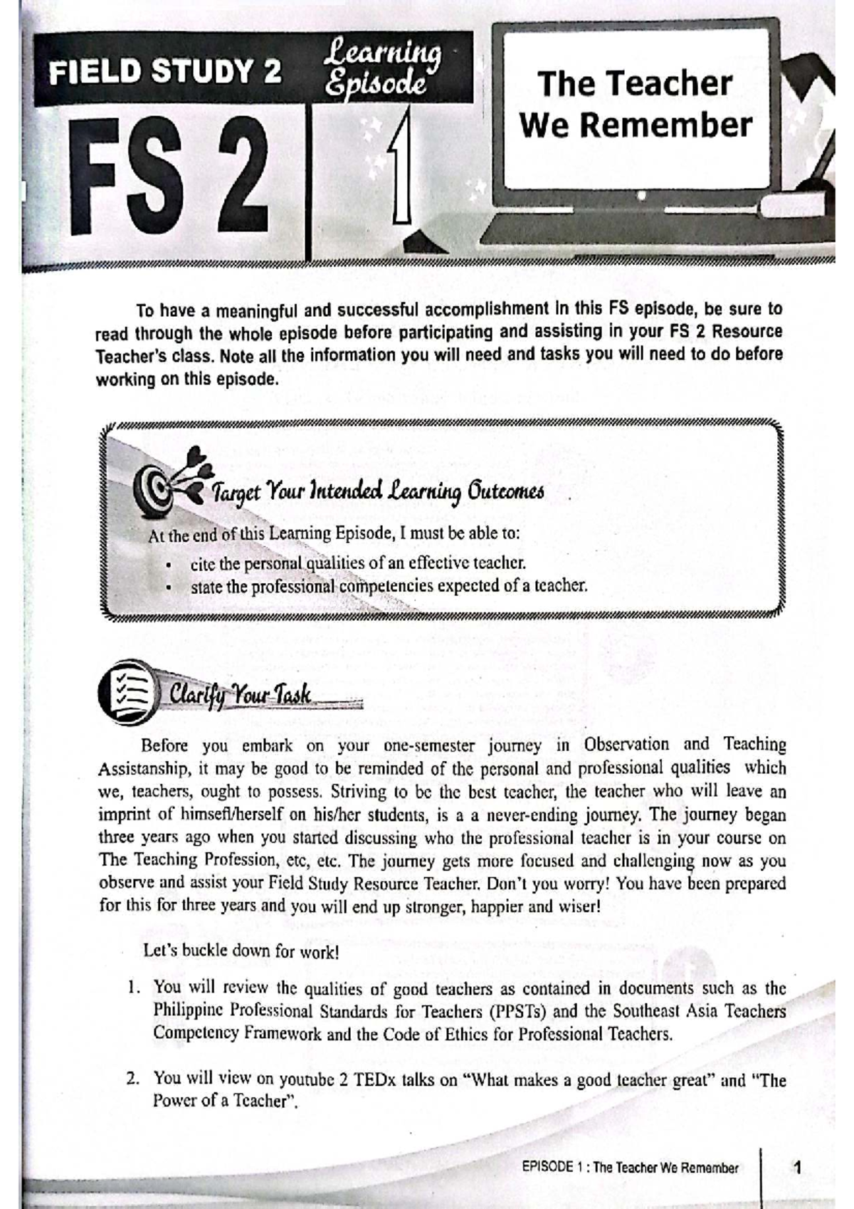 FS 2 Learning Episodes: Insights on Effective Teaching and Action ...