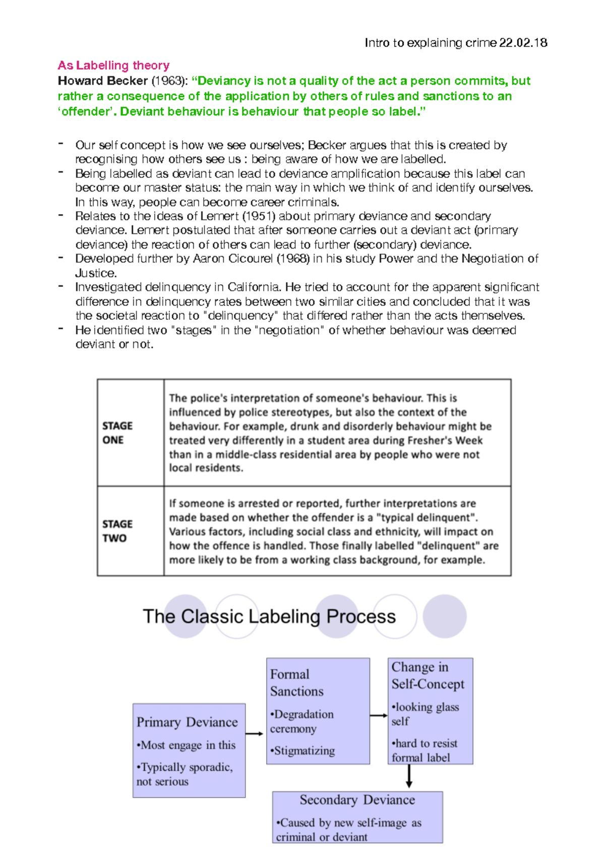 Labelling theory - As Labelling theory Howard Becker (1963): “Deviancy ...