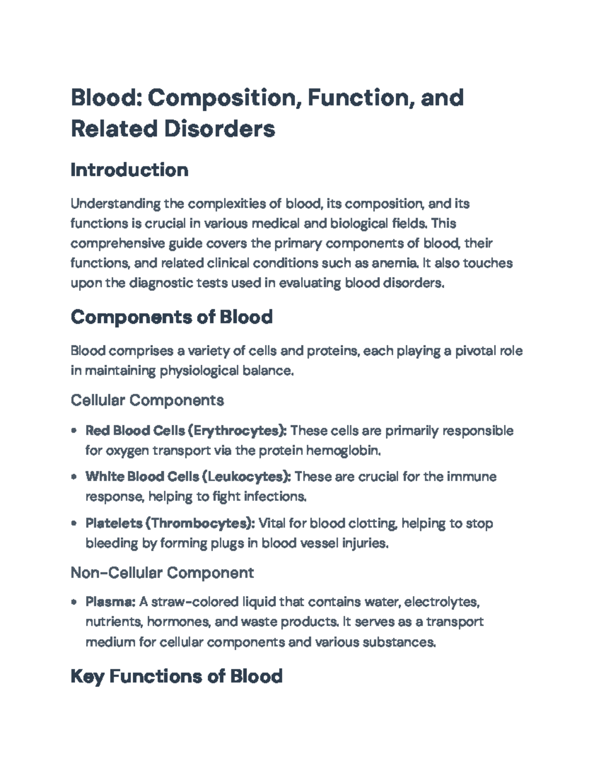 Blood Composition and Functions: Key Concepts and Anemia Overview ...