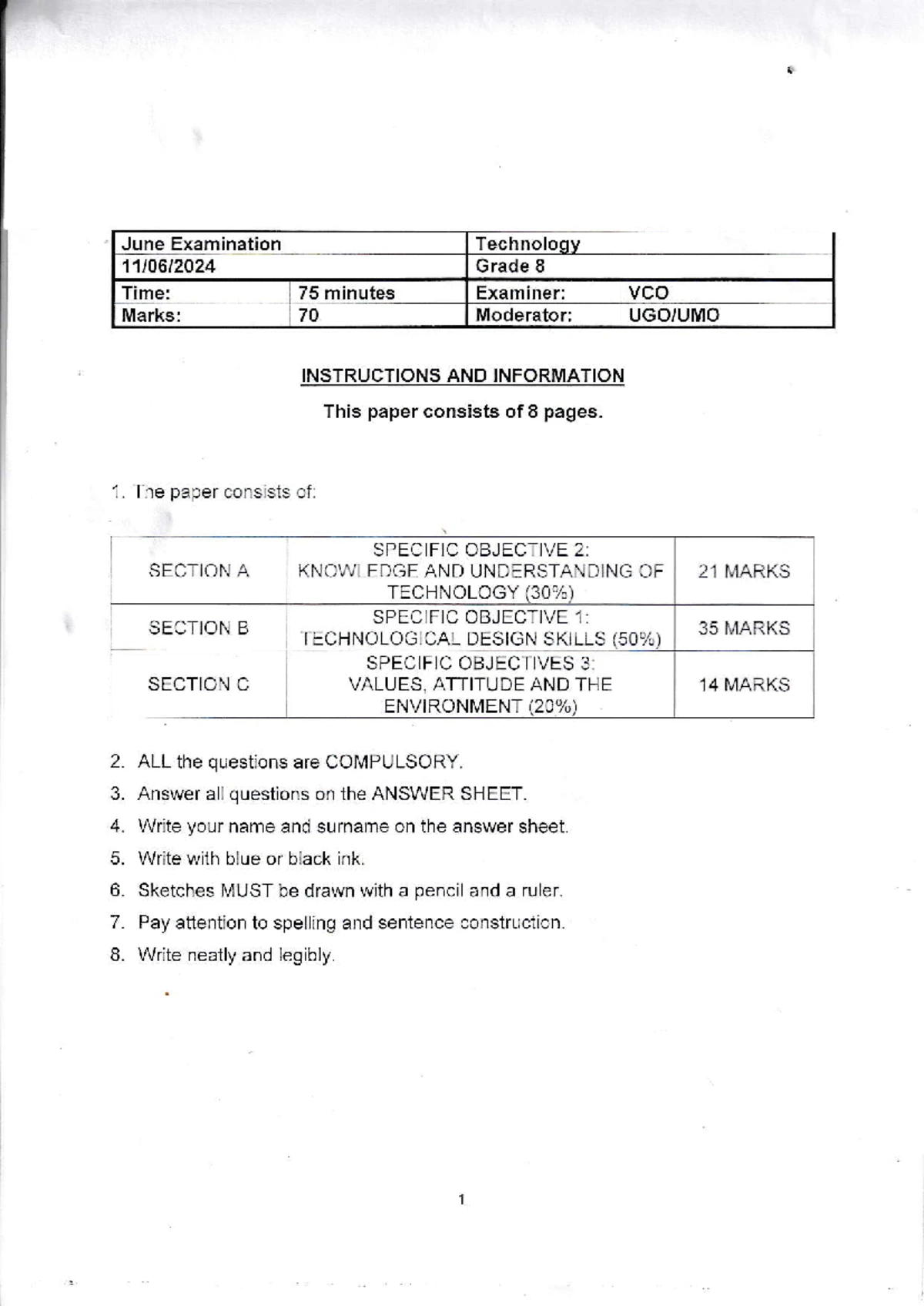 Technology Grade 8 - November Exam Practice Paper (2024) - Studocu