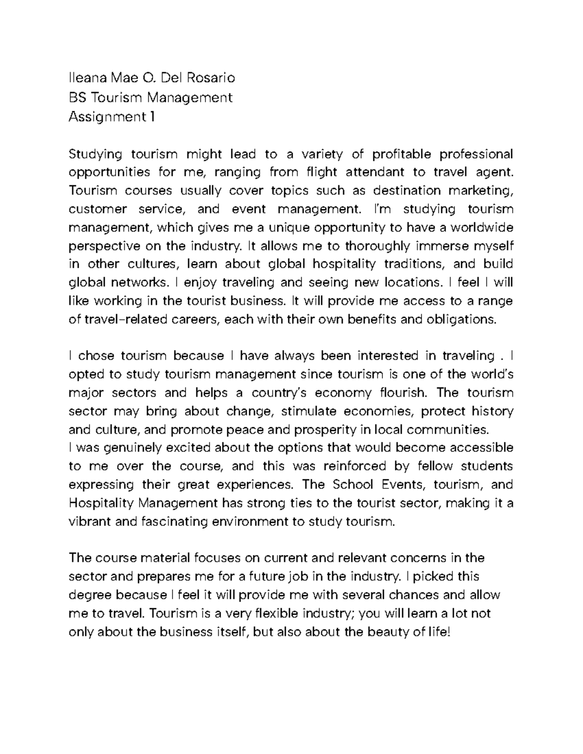 BS Tourism Management - Assignment 1: Exploring Career Opportunities in ...