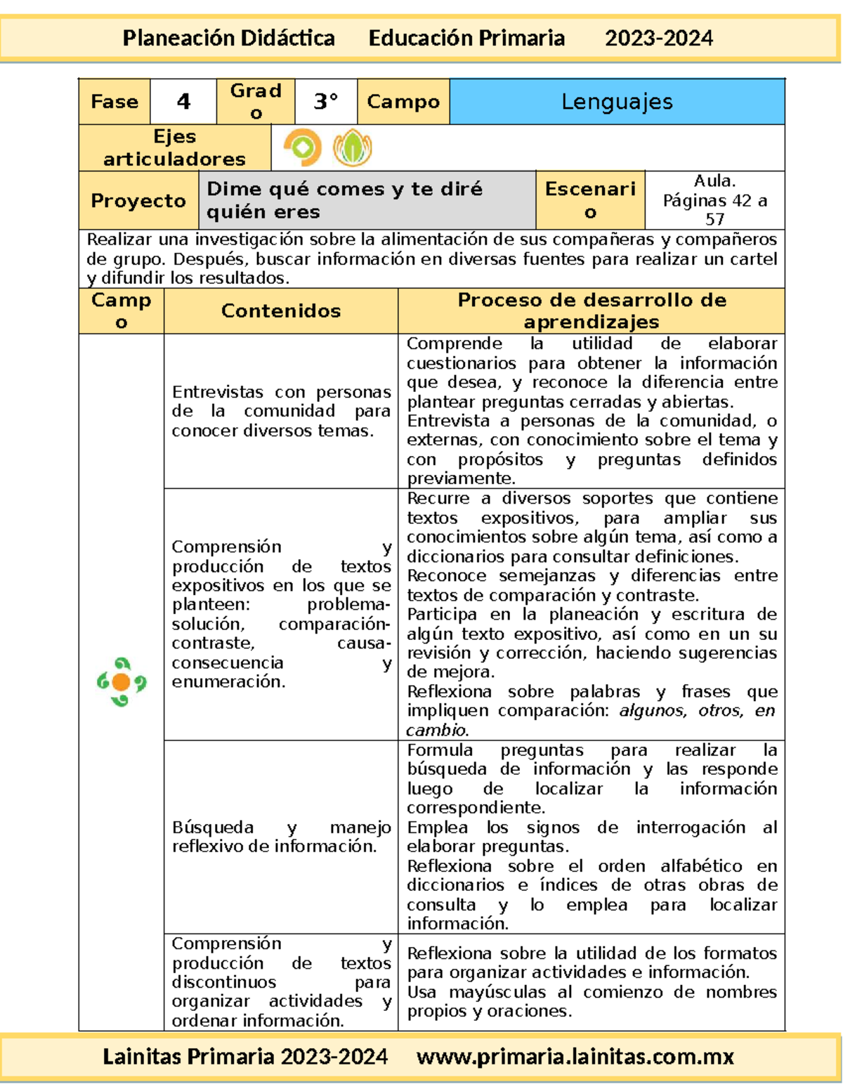 Planeación Didáctica Fase 4: Alimentación y Salud en 3er Grado - Studocu