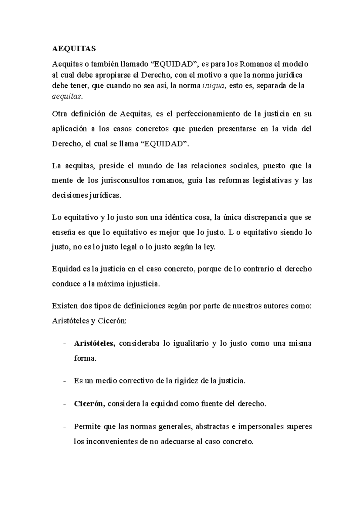 Resumen de Aequitas y Iustitia en Bases Romanisticas - Studocu