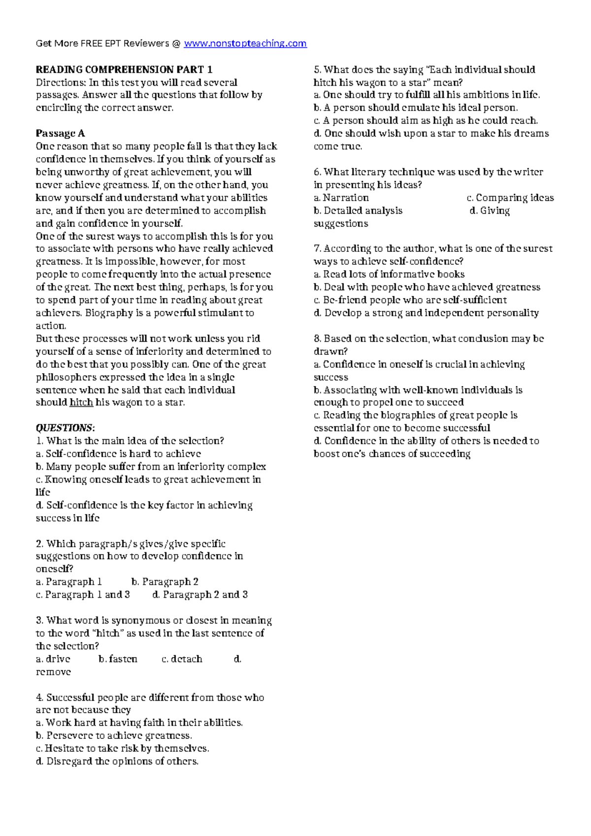 Reading Comprehension Test Part 1: Confidence & Achievement Insights ...