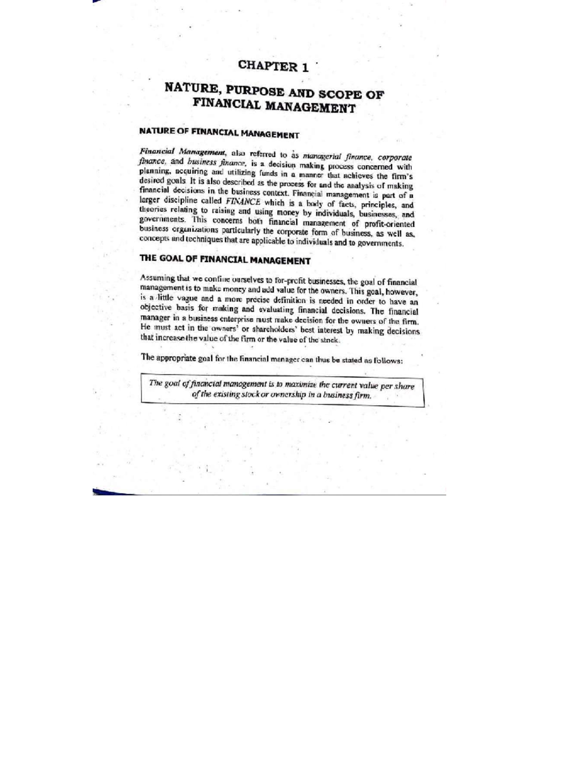 Finman Cabrera - Chapter 1: Nature & Purpose of Financial Management - Studocu