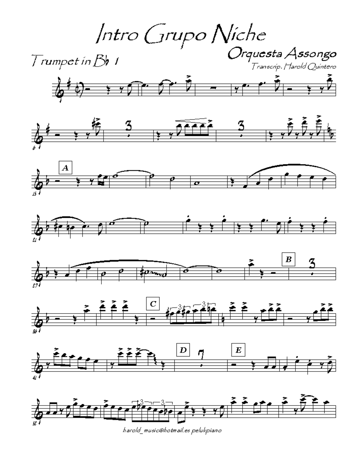 Intro Grupo Niche - Trumpet in Bb Sheet Music - Studocu