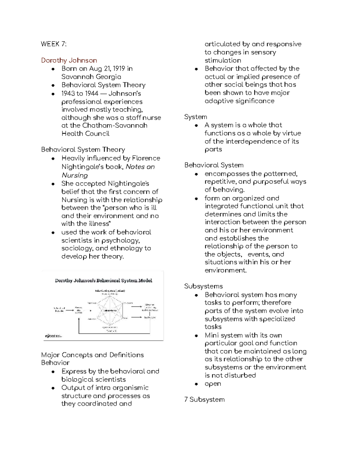 Midterm Review: Dorothy Johnson's Behavioral System Theory (TFN) - Studocu