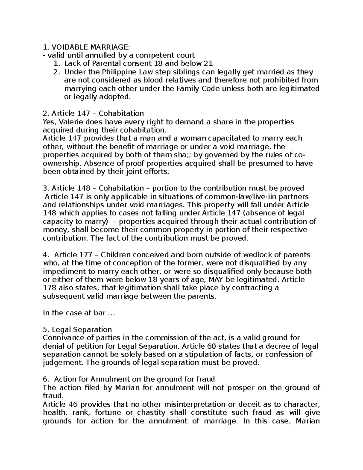 Finals Perfam Topic - KNNO - 1. VOIDABLE MARRIAGE: valid until annulled ...