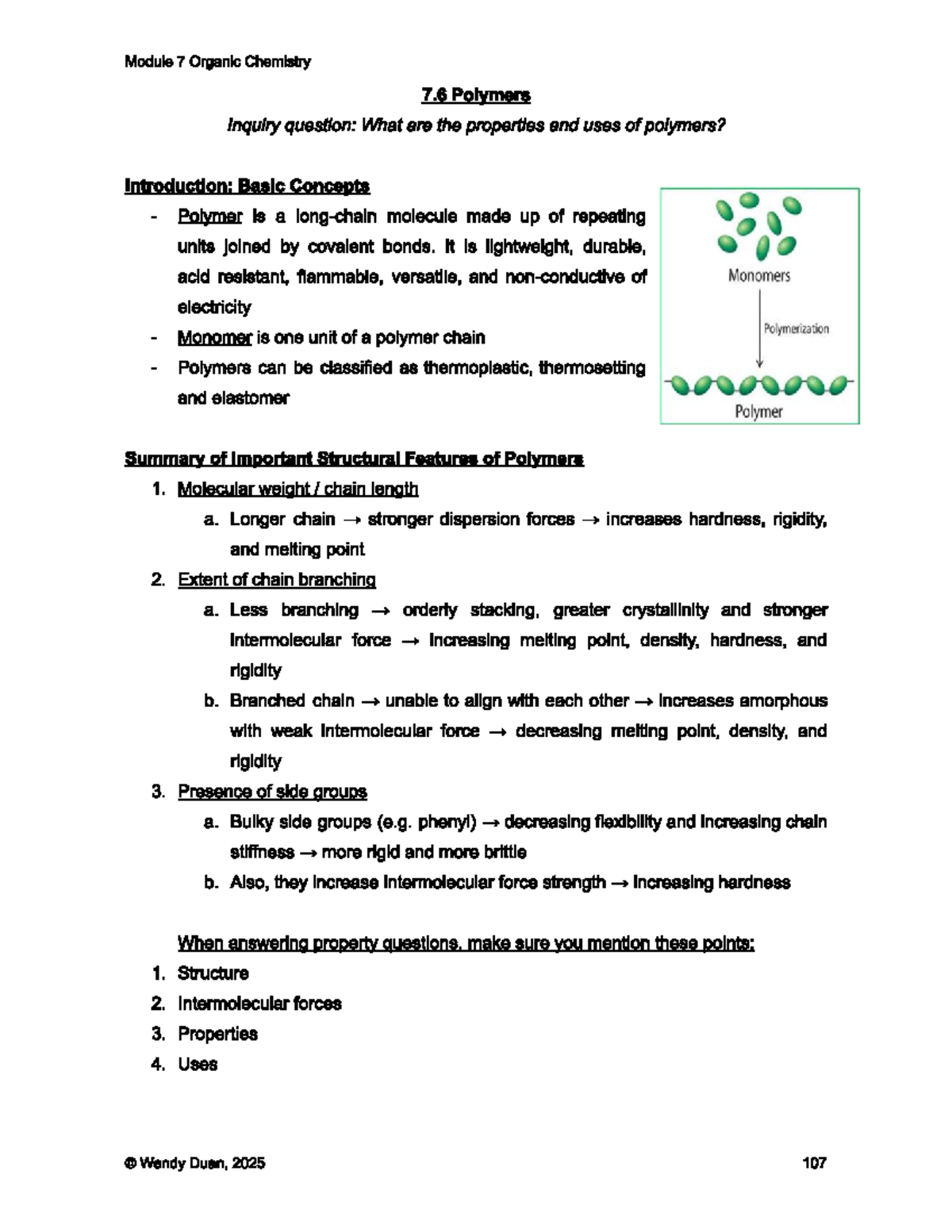 7.6 Polymers - Summary Notes and Practice Questions for Organic ...