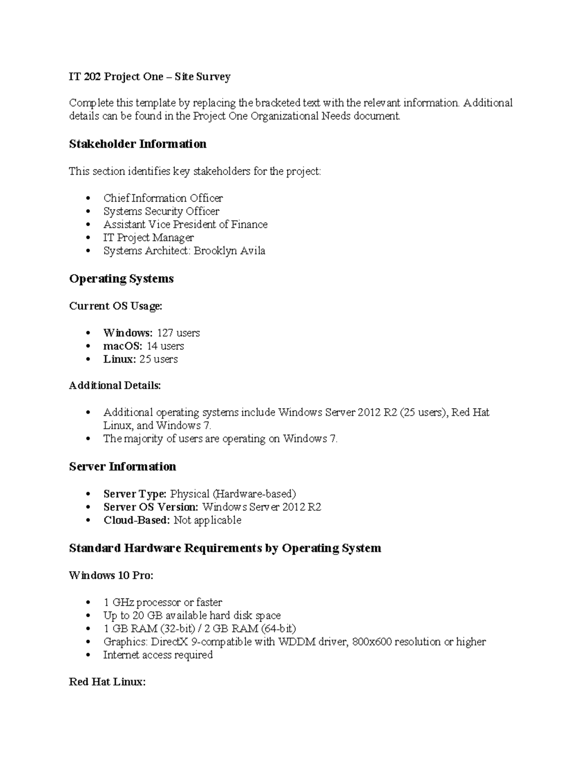 IT 202 Project One - Comprehensive Site Survey and Stakeholder Analysis ...