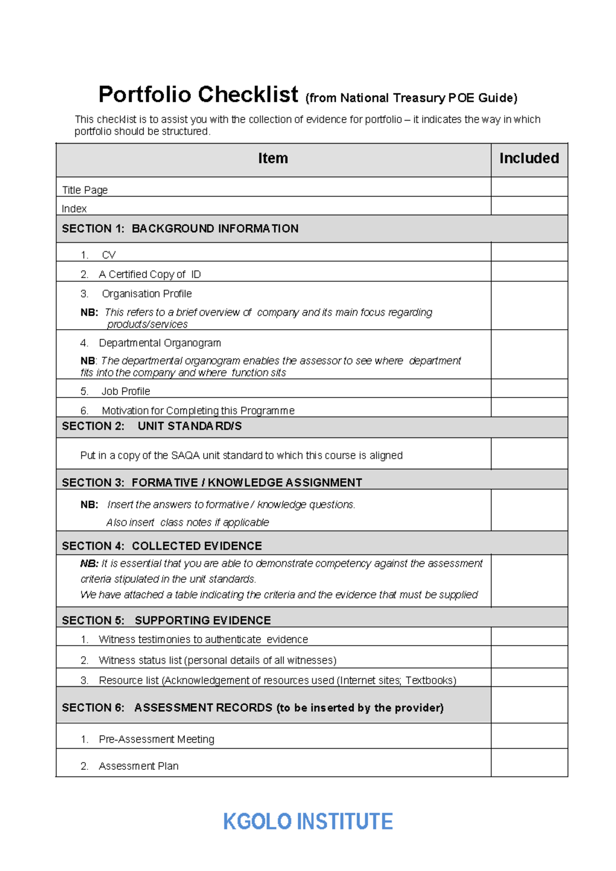 Portfolio of Evidence Template for US 116358 - MFMP Assignment - Studocu