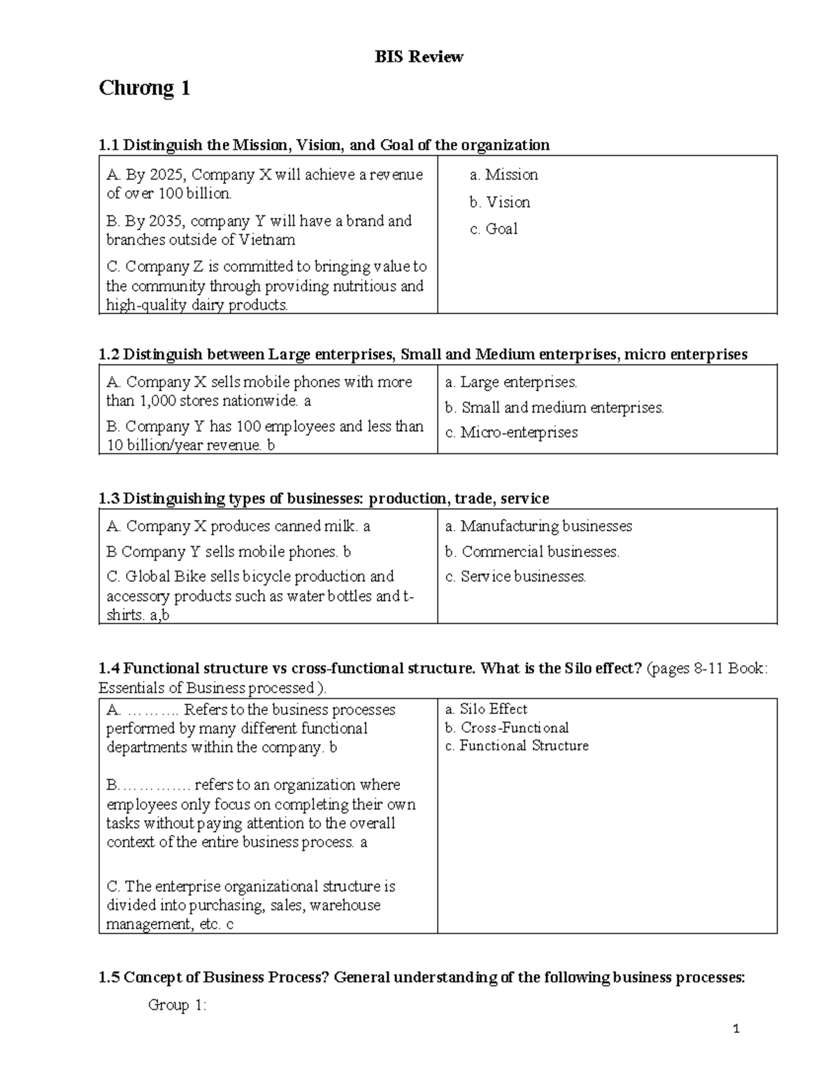 BIS-Review 2024: Chapter 1 - Business Processes & ERP Concepts - Studocu