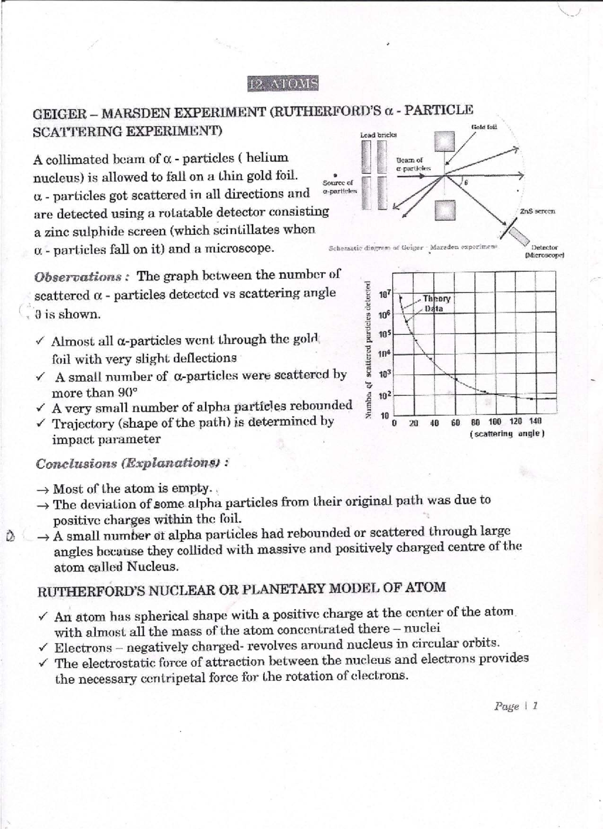 Atoms Notes CBSE: Geiger-Marsden Experiment & Bohr Model Insights - Studocu