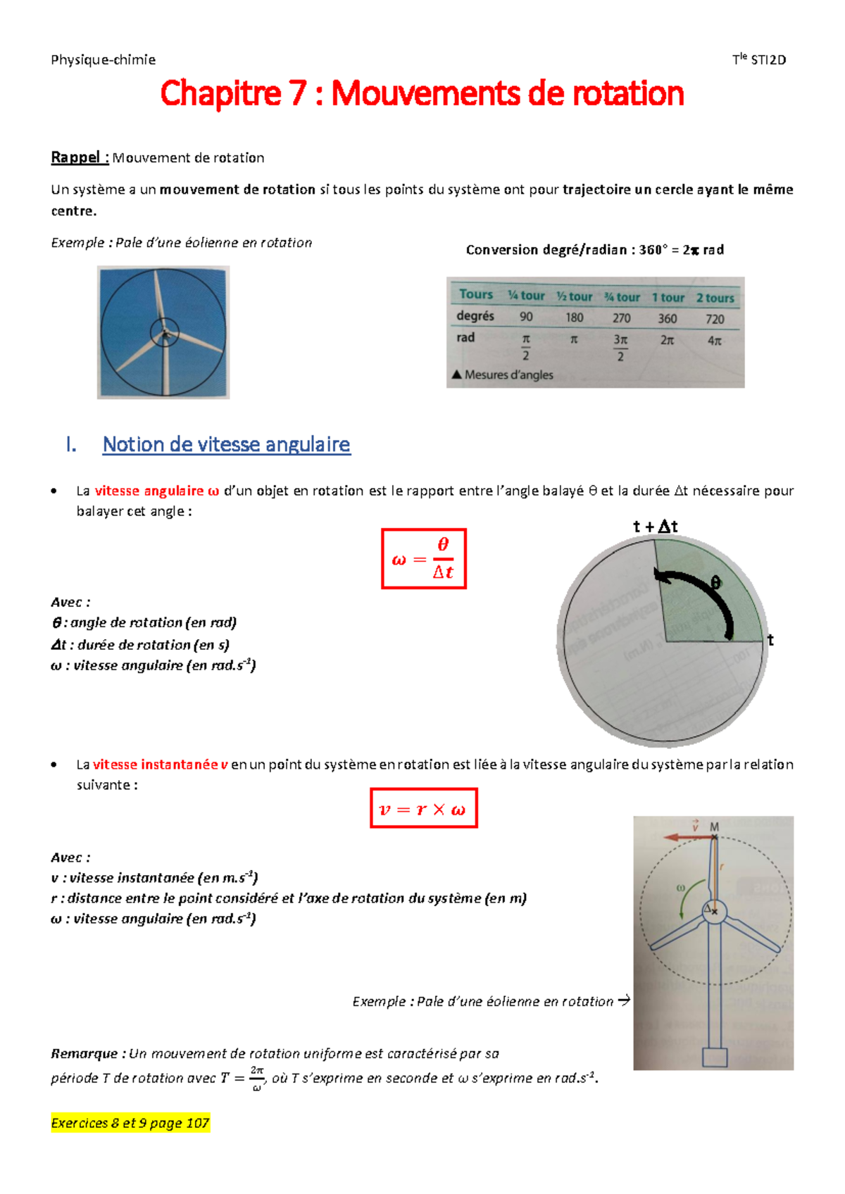 Les Mouvements de rotation - Physique-chimie Tle STI2D Chapitre 7 ...