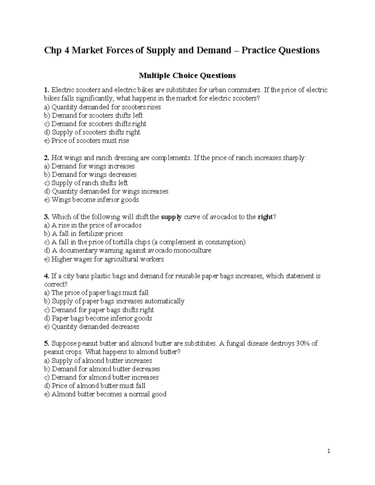 Chp 4 Market Forces of Supply and Demand – Practice Questions - Studocu