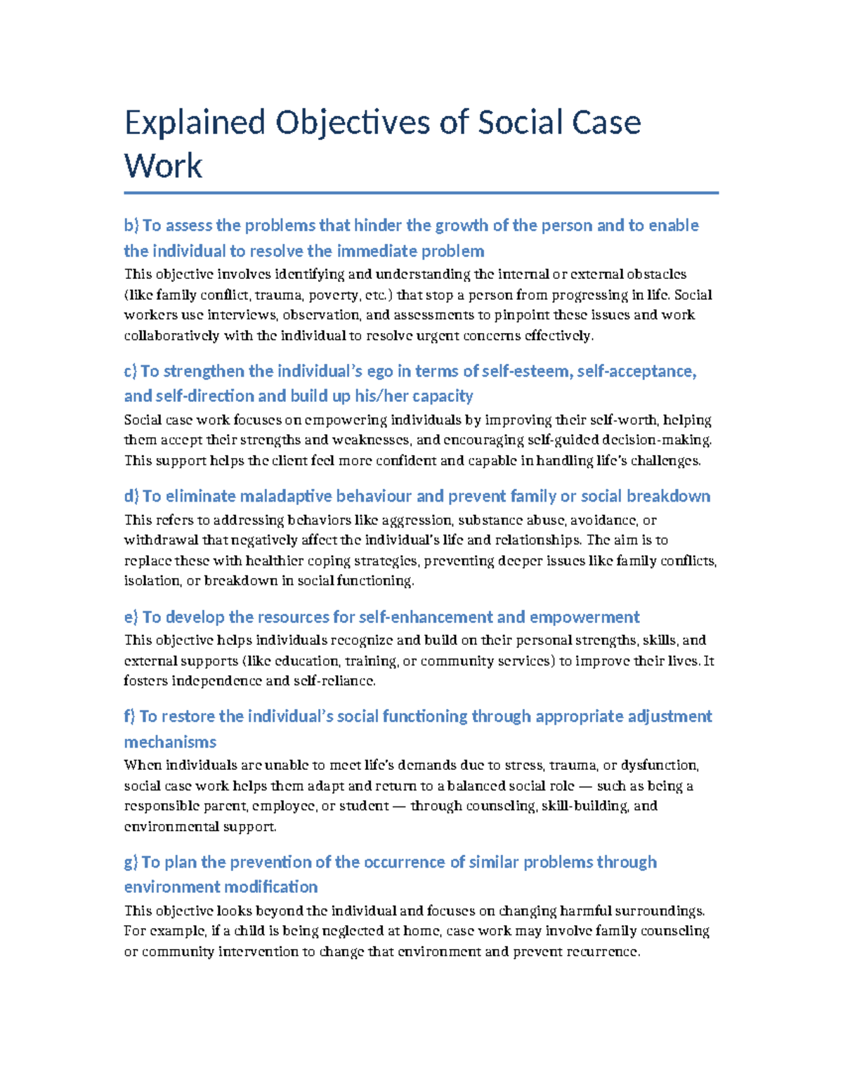 SOCW 101: Explained Objectives of Social Case Work - Studocu
