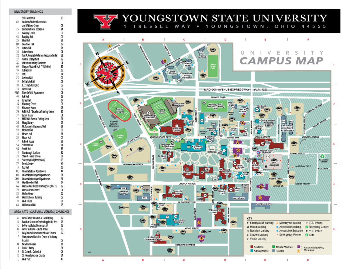 YSU Campus Map - UNIVERSITY BUILDINGS Memorial D3 YOUNGSTOWN STATE ...