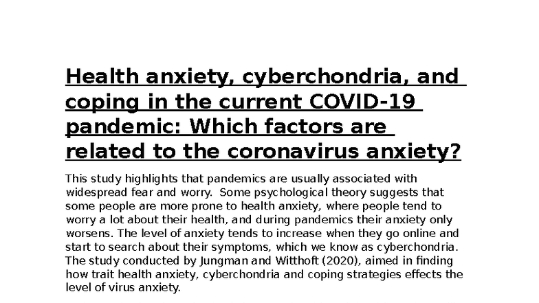 Health Anxiety and Cyberchondria During COVID-19: A Study Analysis ...