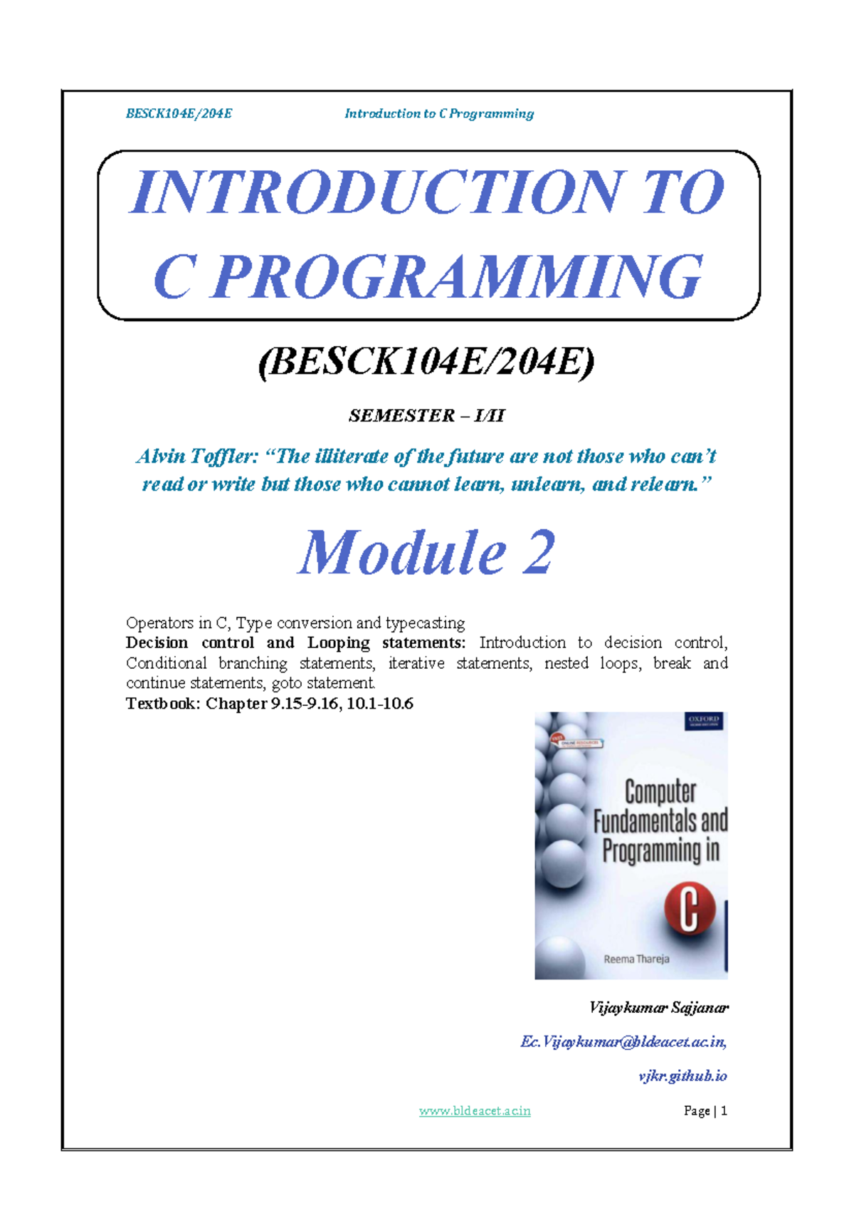 C Programming Operators, Type Conversion & Control Statements - SEMESTER - Studocu