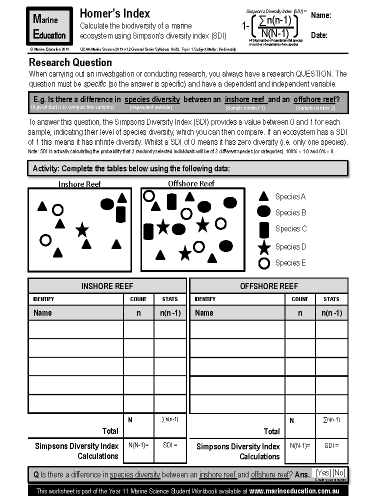 Calculating Simpsons Diversity Index (SDI) for Marine Ecosystems - Studocu