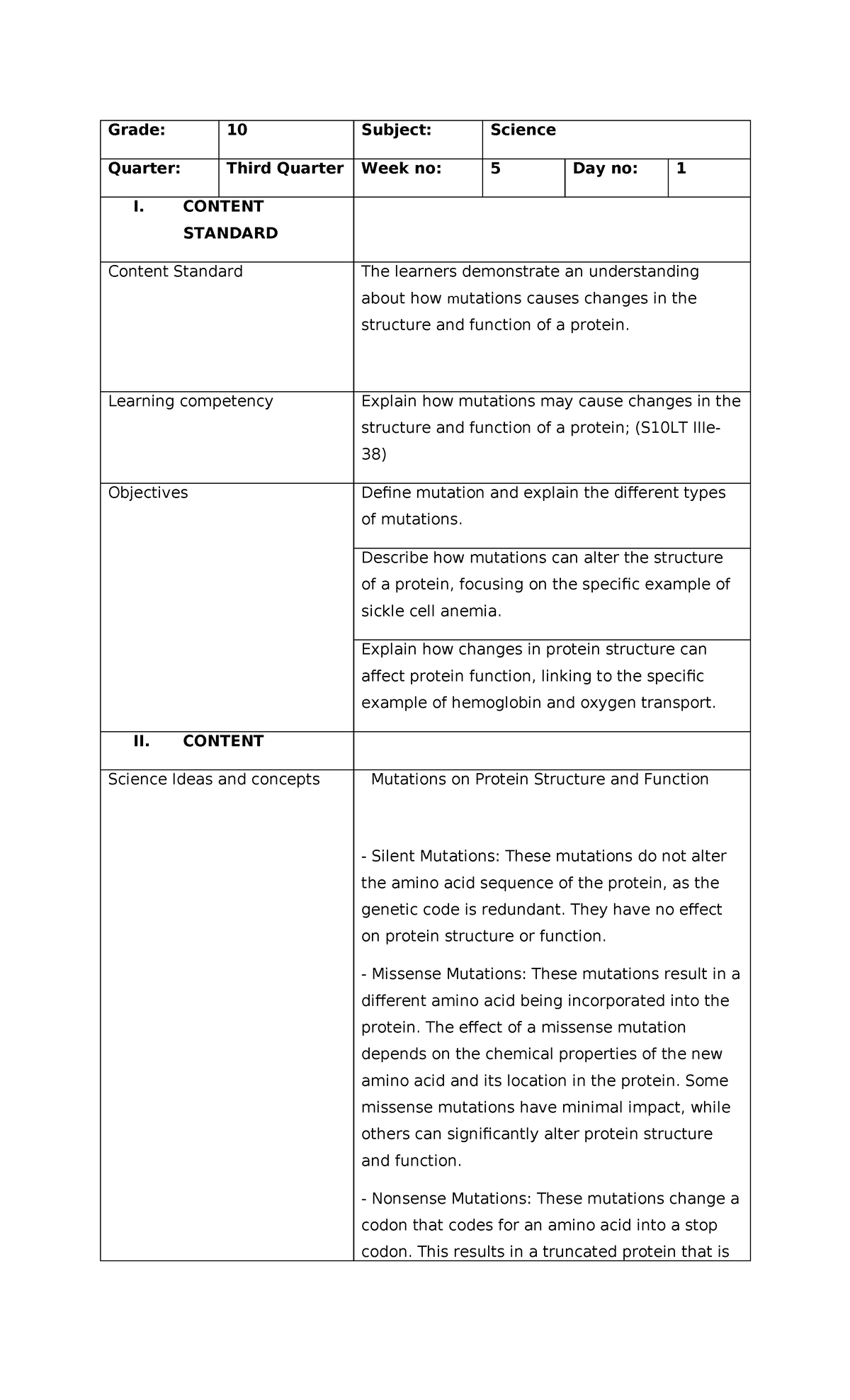 Lesson plan science 7e's - Grade: 10 Subject: Science Quarter: Third ...