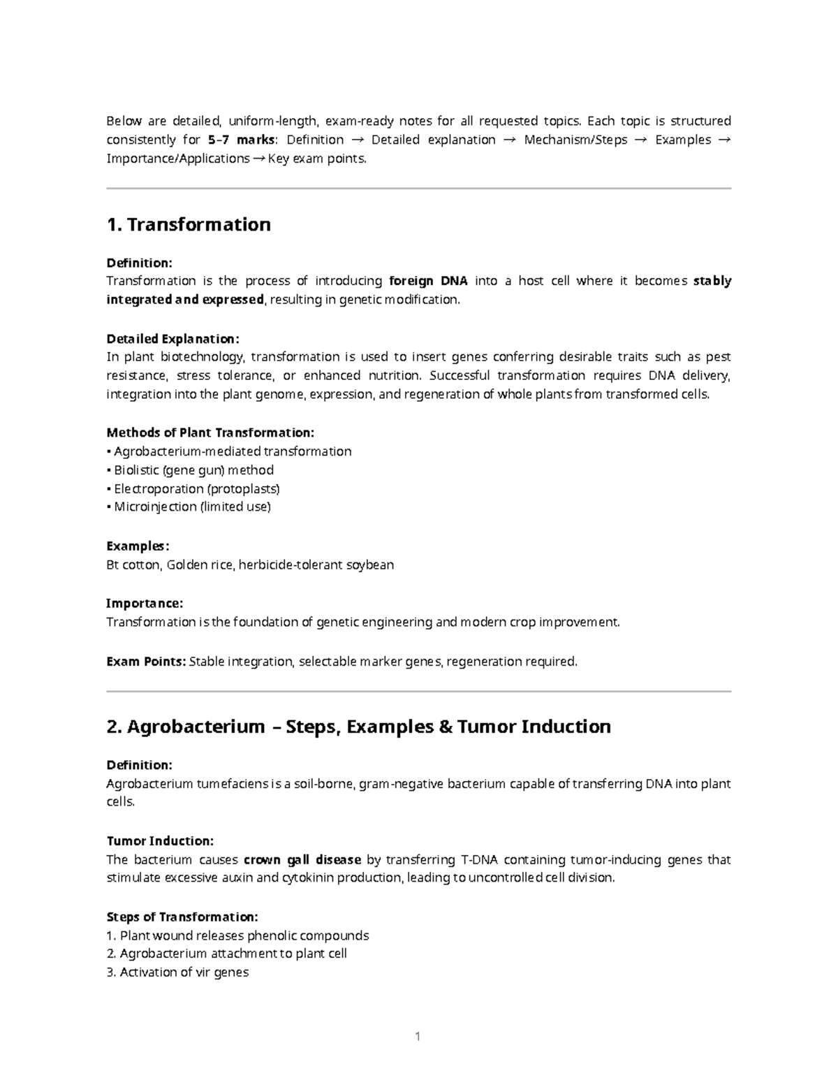 Plant Biotechnology (BIO 101) – Exam-Oriented Detailed Notes - Studocu