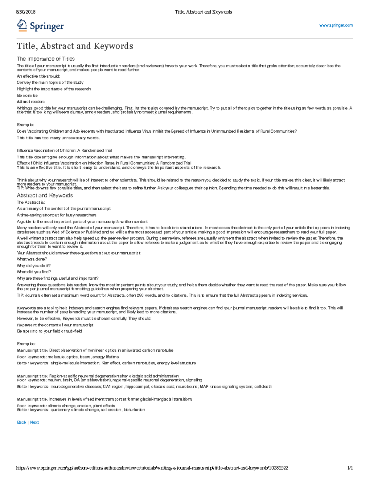 Title, Abstract, and Keywords Guidelines for Springer Journals - Studocu
