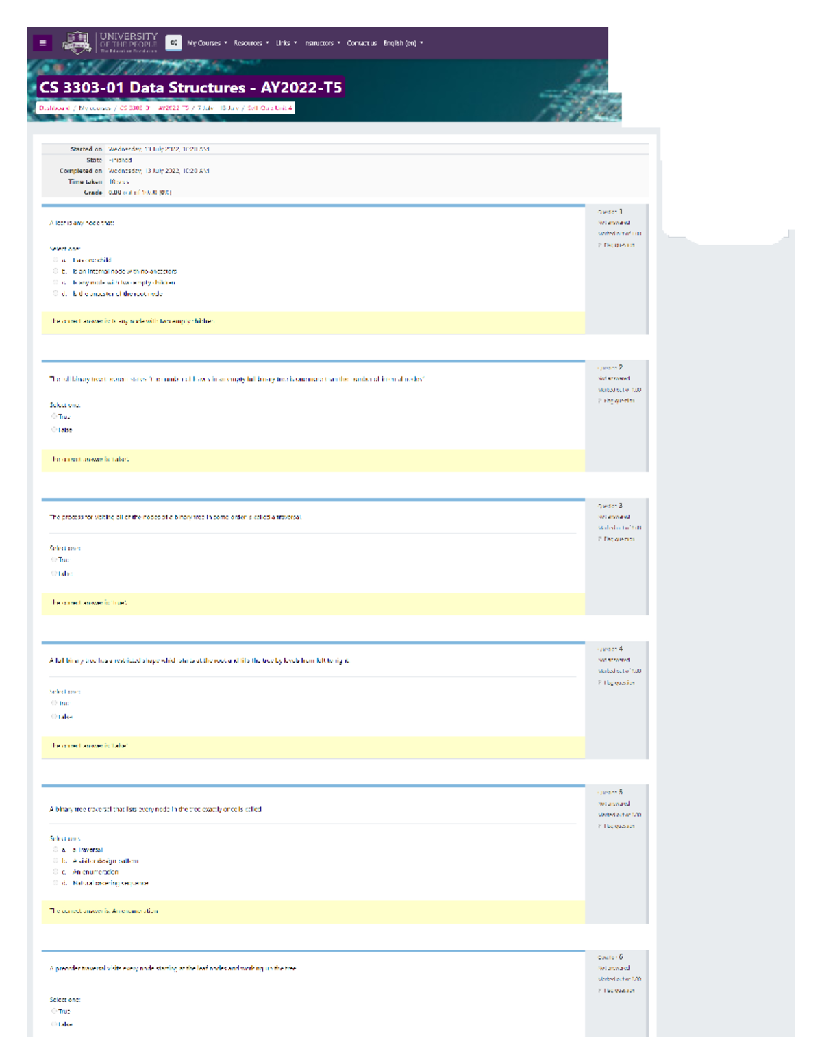 Cs3303 Self-Quiz for Unit 4: Data Structures Review - Studocu