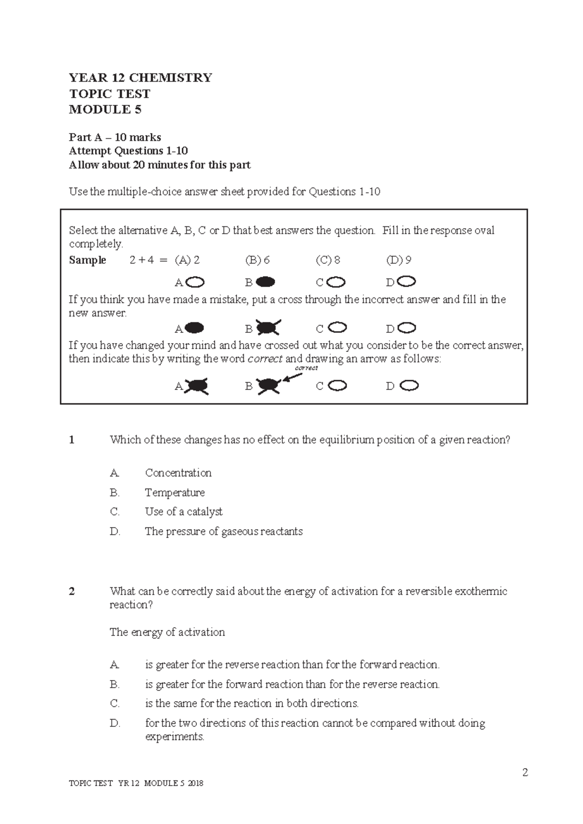 YEAR 12 CHEMISTRY TOPIC TEST MODULE 5 - 2018 Revision Notes - Studocu