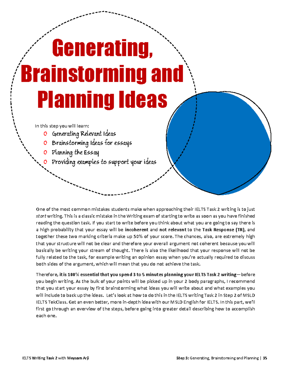 IELTS Writing Task 2: Generating, Brainstorming & Planning Ideas - Studocu
