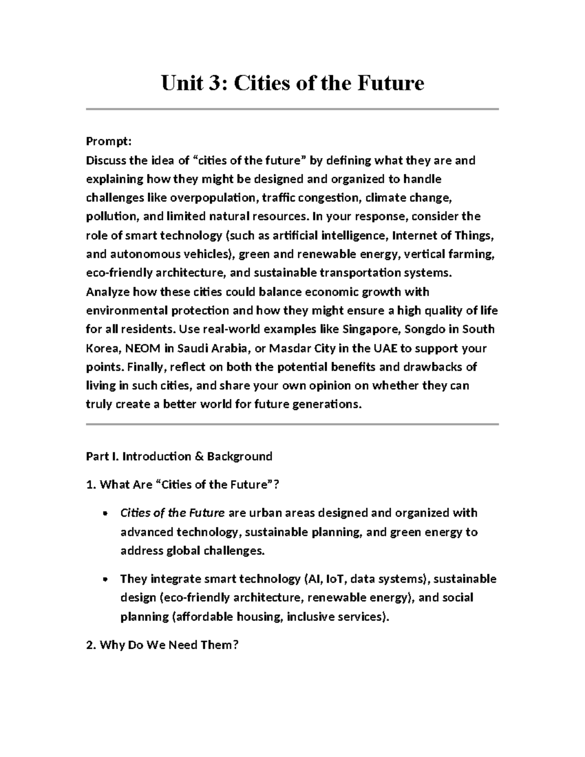 Unit 3: Exploring the Design and Challenges of Future Cities - Studocu