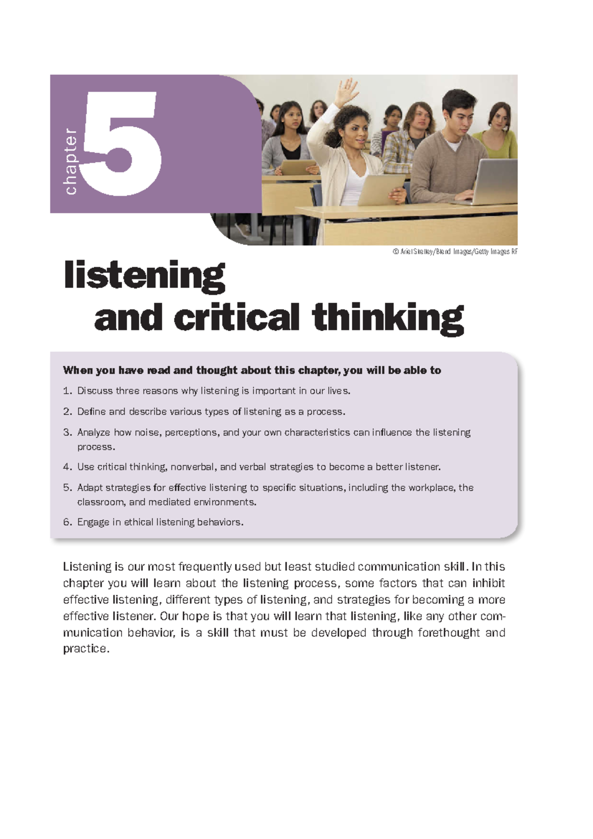 Chapter 5: Listening and Critical Thinking in Human Communication - Studocu