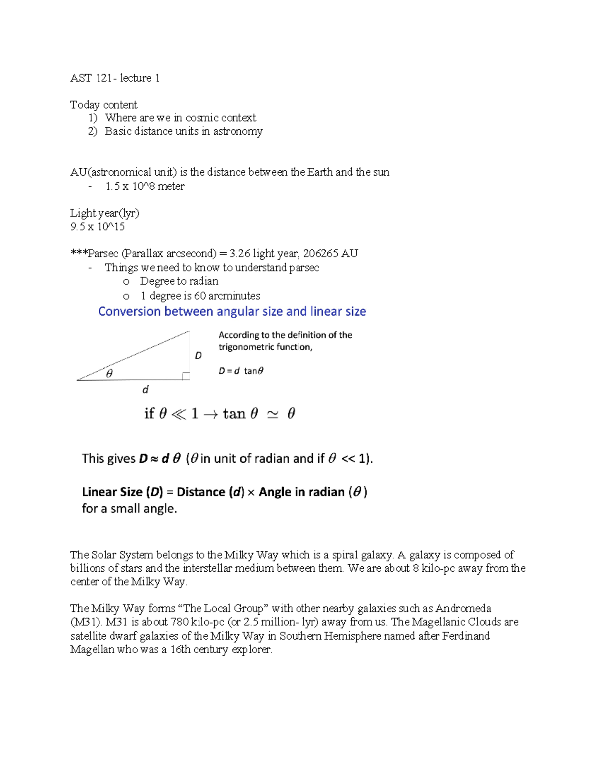 AST 121 Lecture Notes: Cosmic Context & Distance Units - Studocu