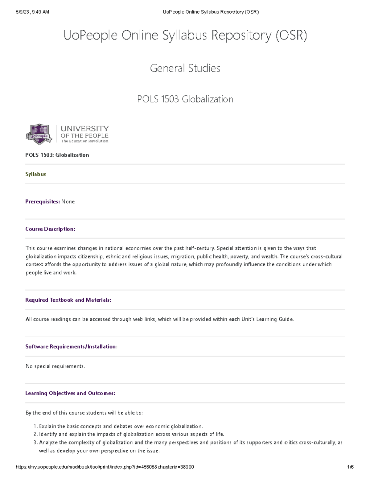 POLS 1503 Globalization Course Syllabus and Final Exam Details - Studocu