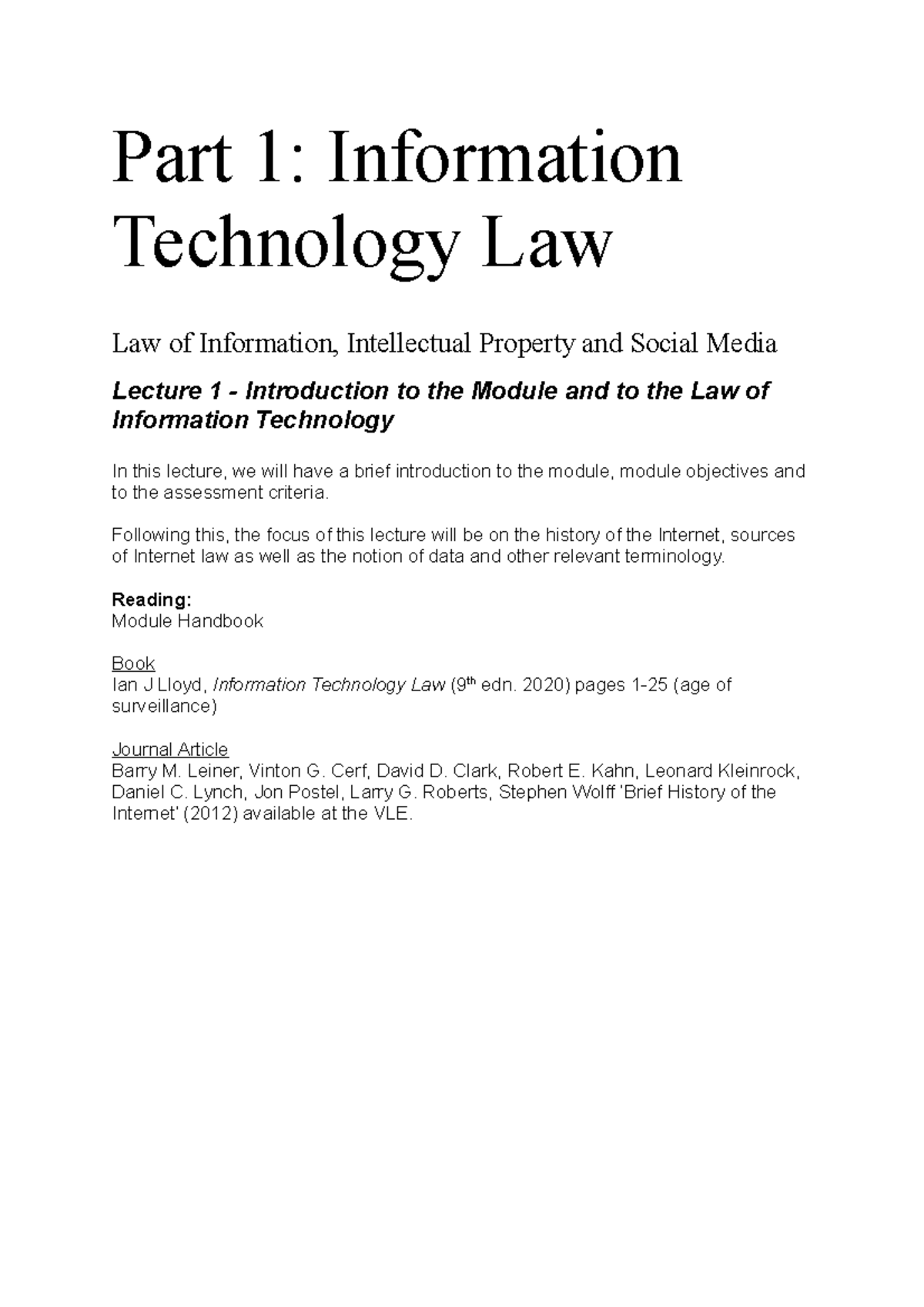 IT Law 101 - Introductory Notes on Information Technology Law - Studocu