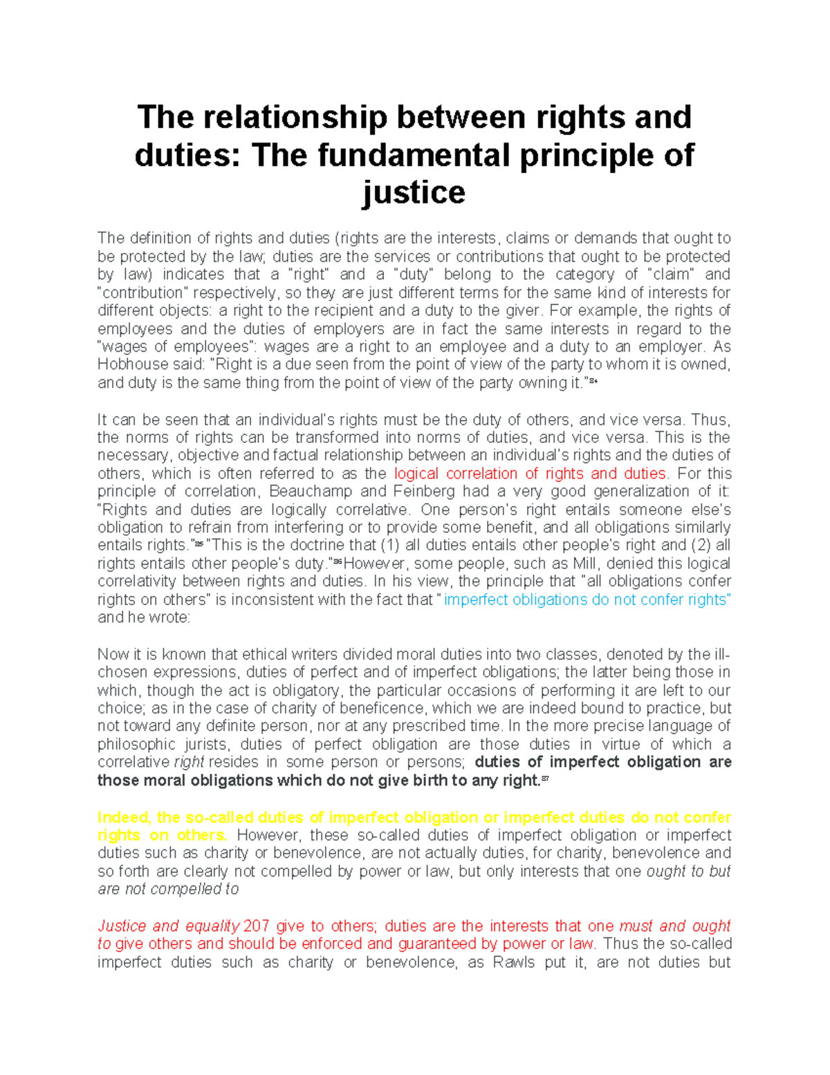 Jurisprudence: The Correlation of Rights and Duties in Justice - Studocu